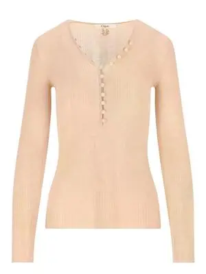 Chloé Henley Ribbed T-shirt - Pink