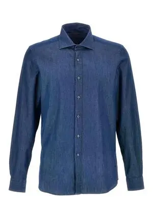 FAY Chambray Button-up Shirt - Blue