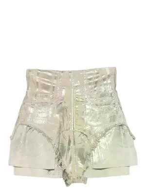 Rick Owens Metallic Frayed Hem Shorts - Grey
