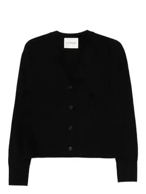 Closed Ribbed Wool Cardigan - Black