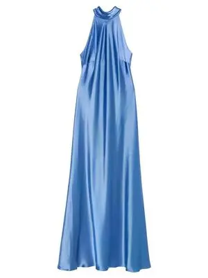 Talbot Runhof Halterneck A-line Midi Dress - Blue