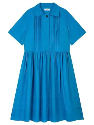STUDIO TOMBOY Pleated Collared Mini Shirt Dress - Blue