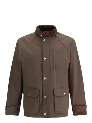 Brunello Cucinelli Buttoned Jacket With Corduroy Collar - Brown