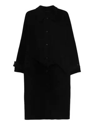 Closed Belted Button-front Coat - Black
