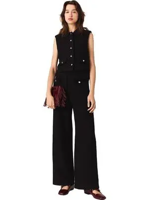 Maje Tweed Trousers With Velvet Stripes - Black
