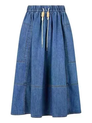 STUDIO TOMBOY Drawstring Denim Midi Skirt - Blue