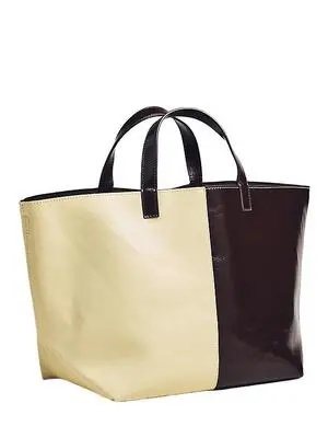 Maeve By Anthropologie Two-toned Waxy Tote - Chocolate/yellow