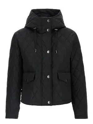 Burberry Cropped Quilted Nylon Hooded Jacket - Black