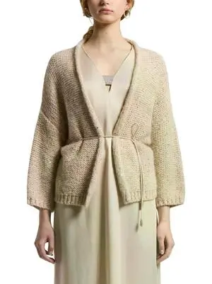 Peserico Sequin-embellished Belted Cardigan - Neutrals
