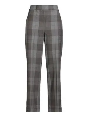 Peserico Checked Wide-leg Pants With Leather Trims - Grey