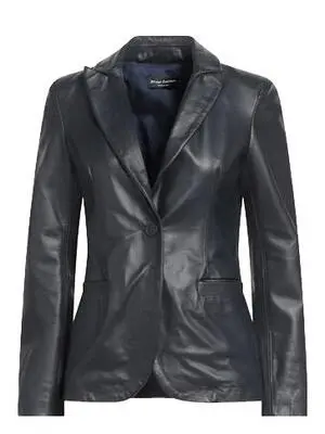 STREET LEATHERS Leather Single-breasted Blazer - Blue