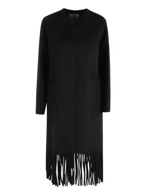 ERMANNO FIRENZE Fringed Single-breasted Coat - Black