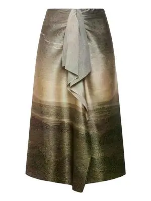 PIERRE-LOUIS MASCIA Printed Midi Skirt With Ruffle Detail - Brown