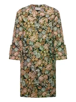 PIERRE-LOUIS MASCIA Floral-print Double-breasted Coat - Neutrals
