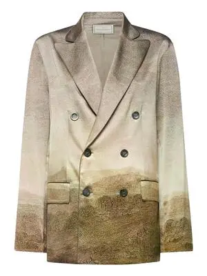 PIERRE-LOUIS MASCIA Landscape-print Double-breasted Jacket - Neutrals