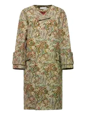 PIERRE-LOUIS MASCIA Floral-print Double-breasted Coat - Neutrals