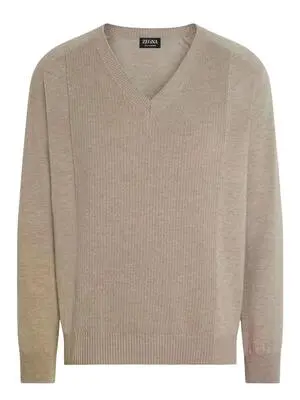Zegna Oasi V-Neck Ribbed Cashmere Sweater N92