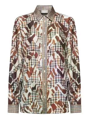 PIERRE-LOUIS MASCIA Houndstooth-print Silk Shirt - Neutrals