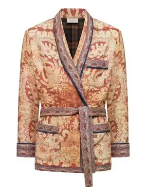 PIERRE-LOUIS MASCIA Damask-pattern Belted Jacket - Orange