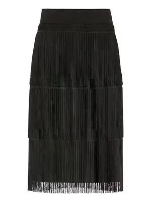TEMPERLEY LONDON Layered Fringe Midi Skirt - Black