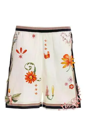 Agua Bendita Floral-print Side-stripe Shorts - Neutrals