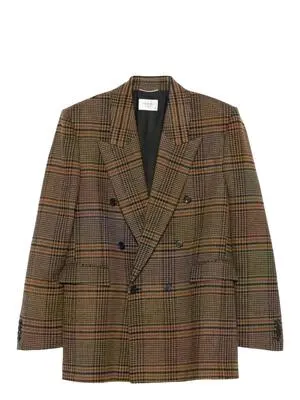 Saint Laurent Double-breasted Checked Blazer - Brown