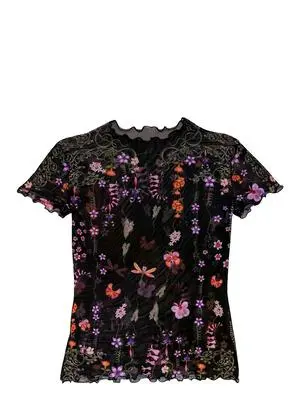 Agua Bendita Floral-print Mesh T-shirt - Black