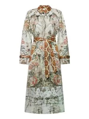 PIERRE-LOUIS MASCIA Floral-print Belted Coat - Grey