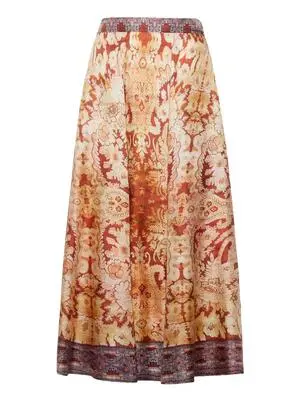 PIERRE-LOUIS MASCIA Silk Tapestry Print Pleated Skirt - Neutrals