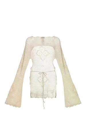 Agua Bendita Boh Crochet Bell-sleeve Top - White