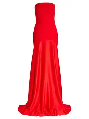 Solace London Alessandra Strapless Satin And Crepe Gown - Red
