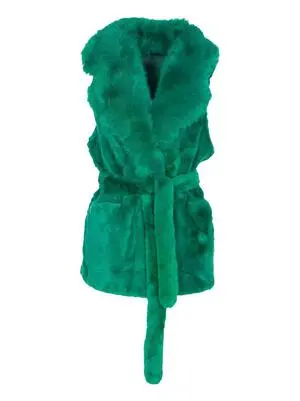 V°73 Faux Fur Belted Waistcoat - Green