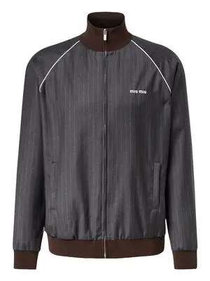 Miu Miu Logo Pinstripe Virgin Wool Track Jacket - Grey