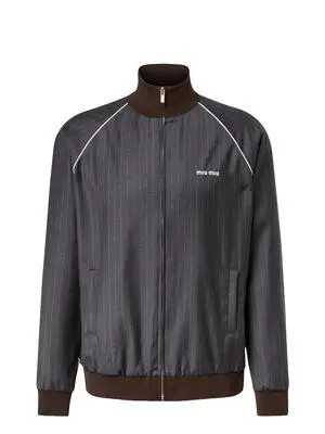 Miu Miu Logo Pinstripe Virgin Wool Track Jacket - Grey