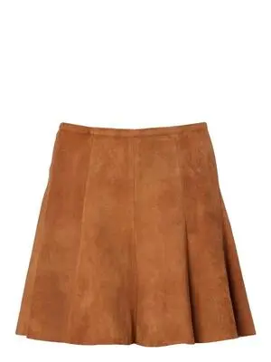 Stouls Mila Pleated Suede Miniskirt - Brown