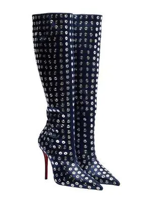 CHRISTIAN LOUBOUTIN Miss Z 100 Embellished Knee-high Boots - Blue