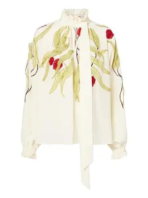 La DoubleJ Cerere Embroidered Silk Blouse - White