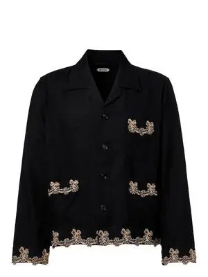 BODE Laurelist Wool Flannel Overshirt - Black