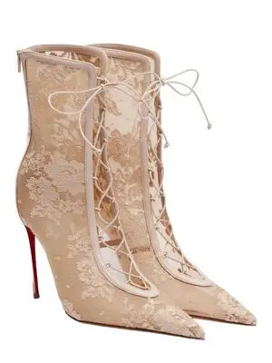 CHRISTIAN LOUBOUTIN Km 100 Lace-trimmed Leather Ankle Boots - Pink