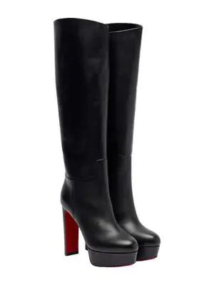 CHRISTIAN LOUBOUTIN Loo 130 Leather Platform Knee-high Boots - Black