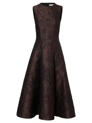EMILIA WICKSTEAD Flared Embroidered Midi Dress - Brown