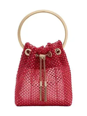 JIMMY CHOO Bon Bon Small Embellished Bucket Bag - Red