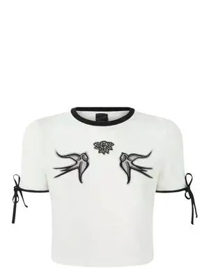 Pinko Swallow-embroidered Tie-cuff Top - White