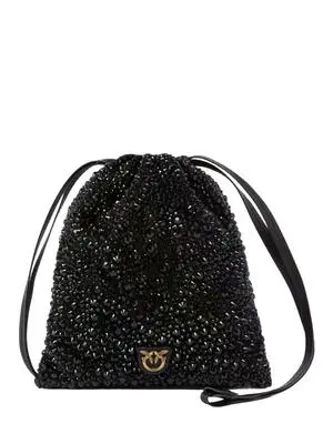 Pinko Crystal-embellished Drawstring Clutch - Black