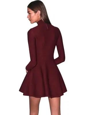 FLEUR DU MAL Long Sleeve Flared Corset Mini Dress - Claret