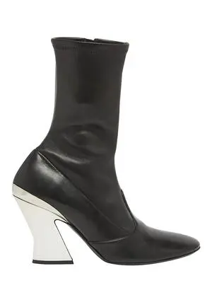 Givenchy Leather Ankle Booties With Sculpted Heel Black/silver