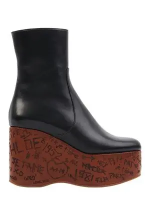 Chloé Chloé Maxime Suede Calfskin Wedge Ankle Boots Eggshell