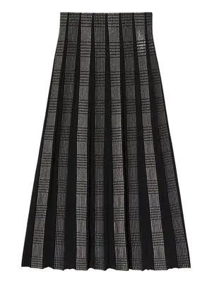 Lafayette 148 New York Metallic Check Stripe Knit Midi Skirt - Black Metallic