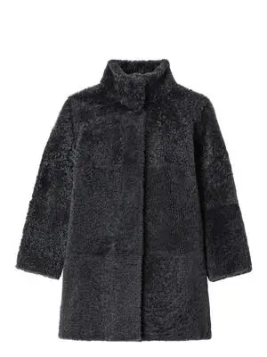 Lafayette 148 New York Shearling Reversible Leather Coat - Graphite/black