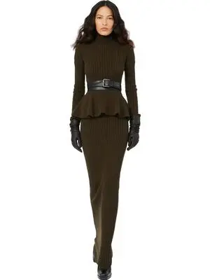 Max Mara Wool And Cashmere Peplum Turtleneck - Moss Green